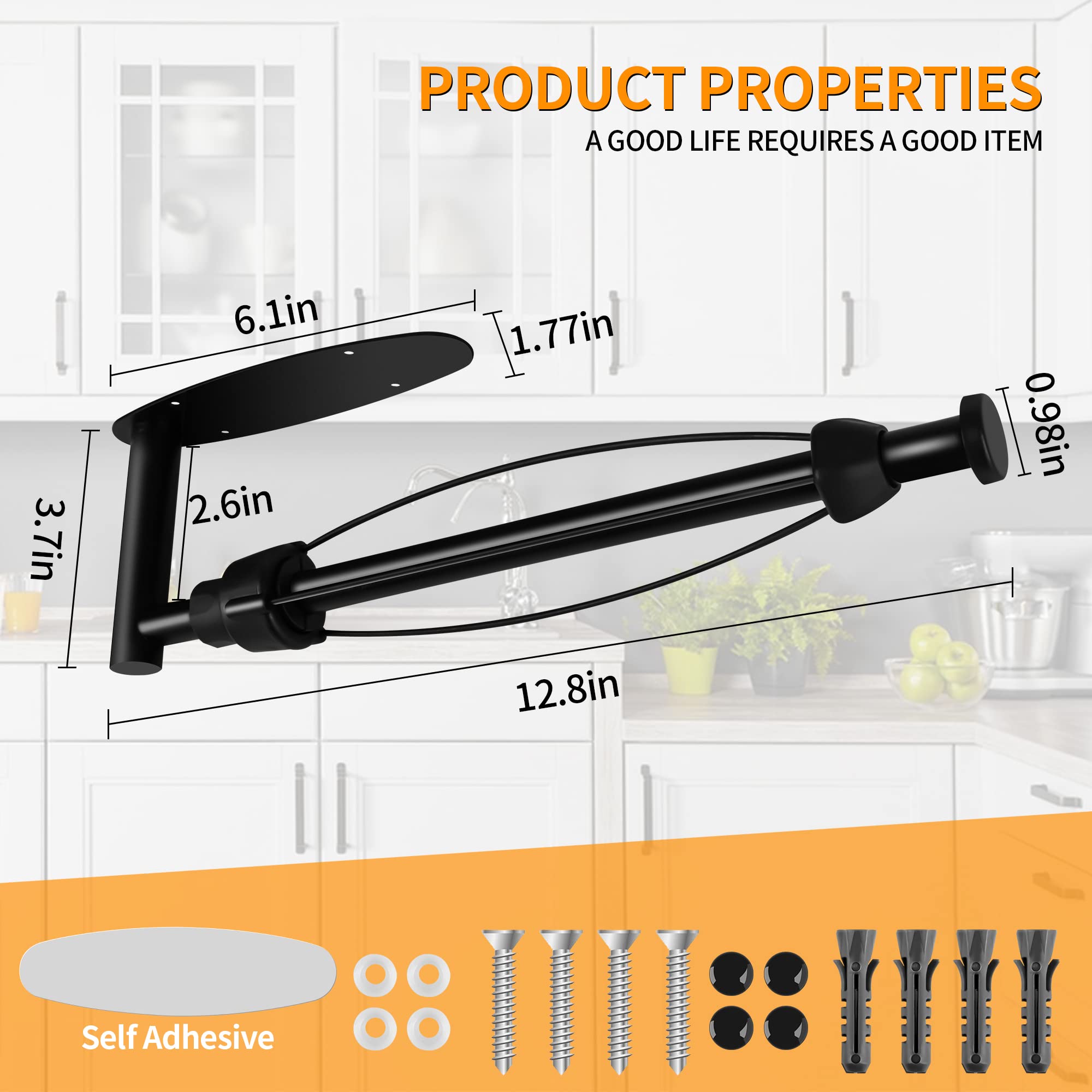 Paper Towel Holder, Under Cabinet Paper Towel Holder, Paper Towel Stand with Damping Effect, Paper Towel Holder can be Self- Adhesive or Drilled for Kitchen, Bathroom.