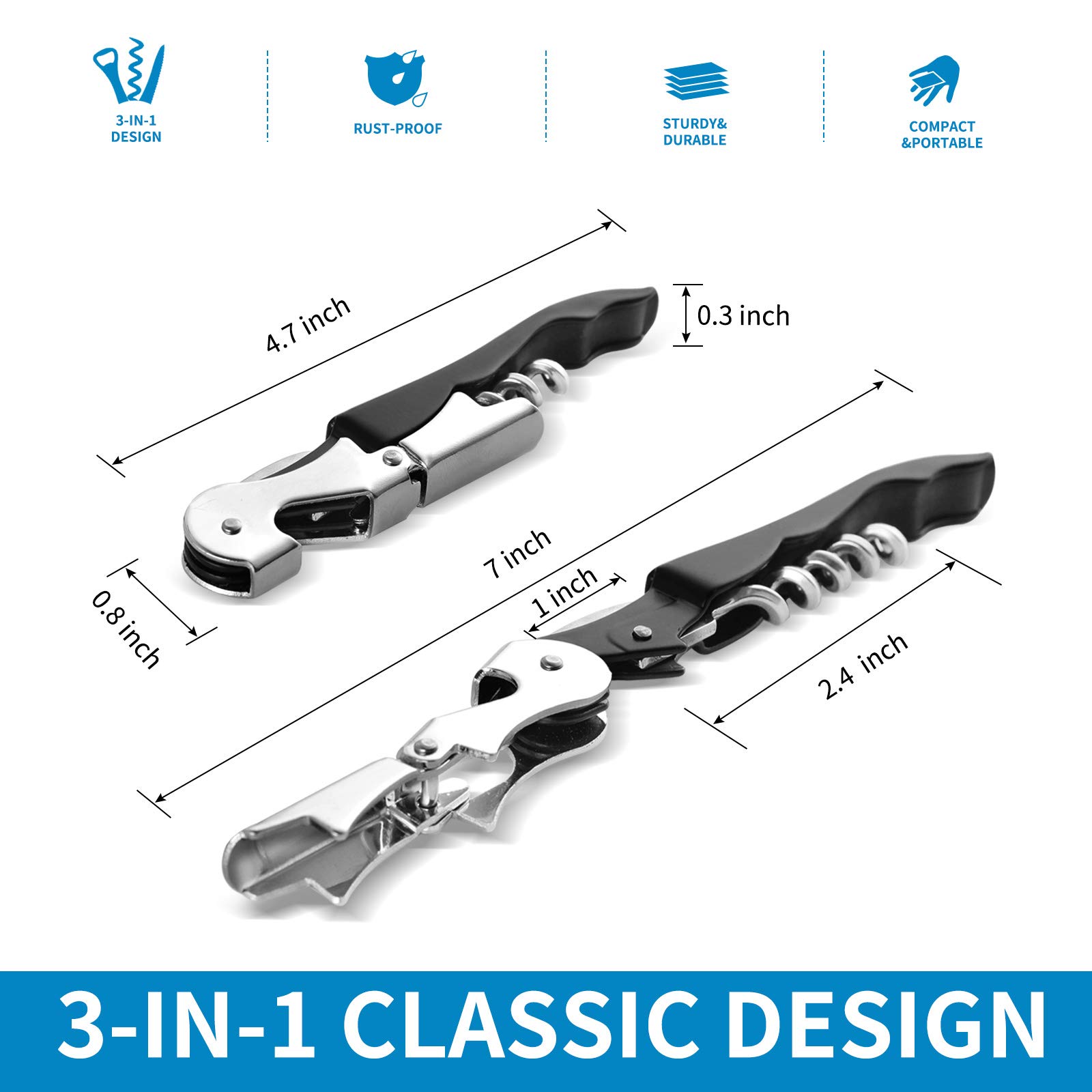 STARVION Waiters Corkscrew,3 in 1 Wine Opener, Bottle Opener and Foil Cutter, Thickened Wine Corkscrew and Stainless Steel Stopper Packed in Beautiful Gift Box