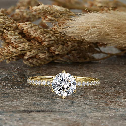 Lamrowfay 14k Yellow OR White Solid Gold 1.0 CT Classic 6-Prong Engagement Wedding Ring (Yellow-Gold, 5.5)