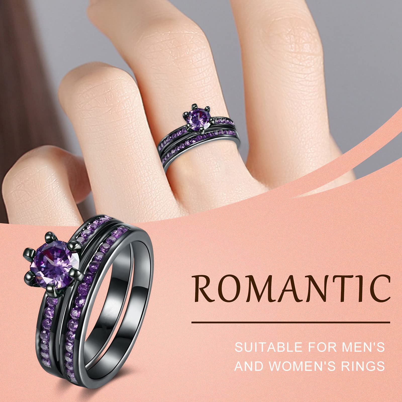 ManRiver 2PC Stackable Rings for Women - Zirconia Gemstone Rhinestone Studded Promise Rings Jewelry Gifts Size 5-12, Purple