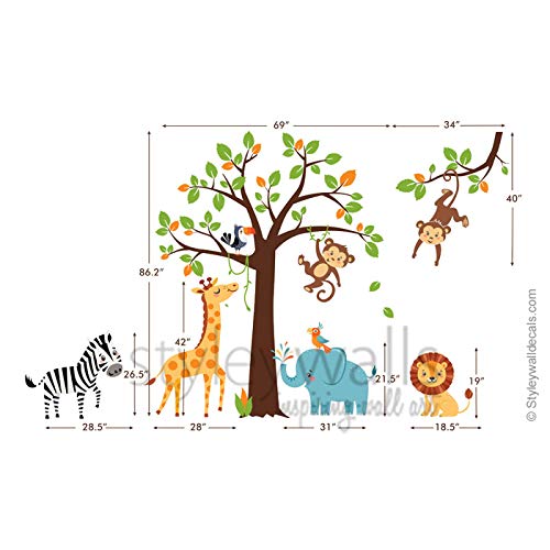 Jungle Safari Animals Wall Decal Sticker, Safari Animals Nursery Kids Room Sticker, Monkey Zebra Giraffe Lion Elephant
