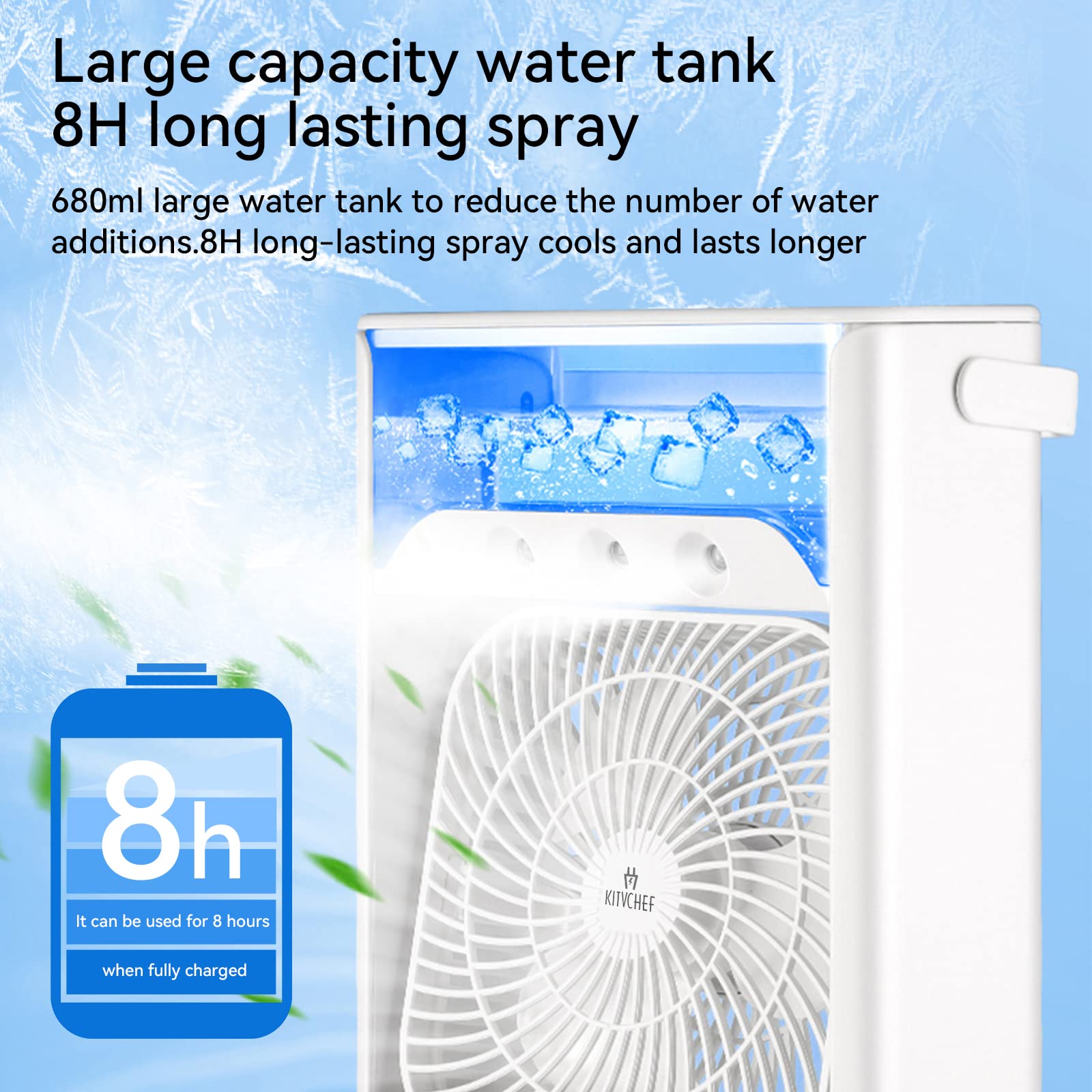 Portable Air Conditioner,Personal Air Conditioner,cooling fan with 7 Color LED Light, Humidifier Misting Fan, 3 Speeds Strong Wind, 3 Spray Modes, 60° Adjustment,AC Fan for Room,Office,Dorm,Outdoor