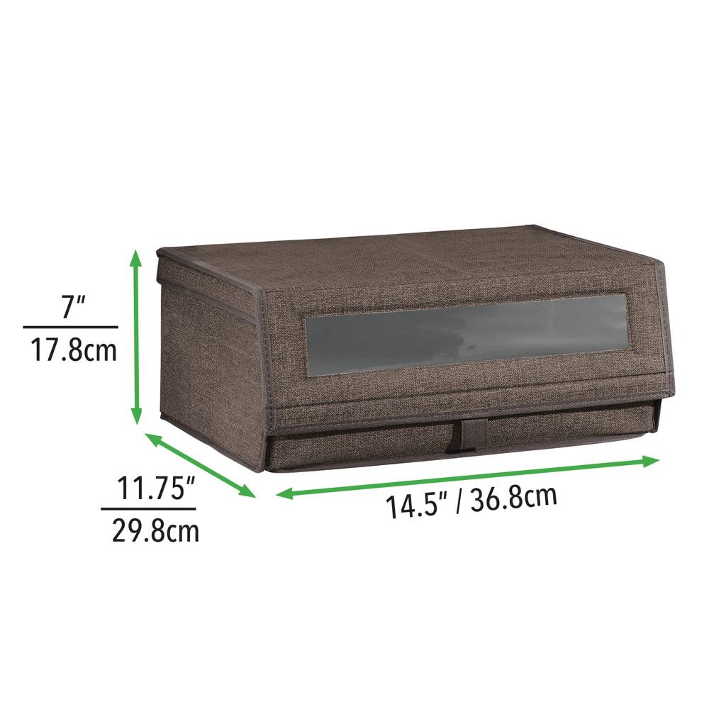 mDesign Large Fabric Closet Shoe Storage Box w/Clear Window - Shoe, Sandal, Sweater, Linen, Clothes Organizer - Boot Storage Solutions - Shoe Bin - Lido Collection, Espresso Brown
