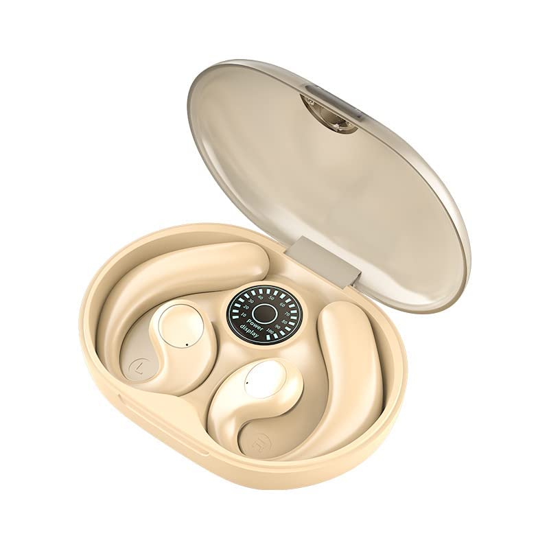 Xmenha,Wrap Around Over Open Ear Earbuds Bone Conduction Open Ear Headphones Running Sport Workout Wireless Earbuds with Earhooks Mic Gym Sports Ear Buds Running Workout Bluetooth Earbud,Beige