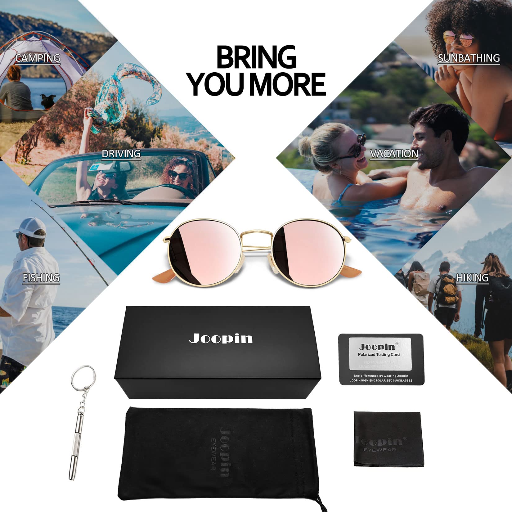 Joopin Big Round Pink Sunglasses Polarized UV400 Protection, Thin Gold Frame Circle Sun Glasses, Circular Mirror Shades Driving Fishing