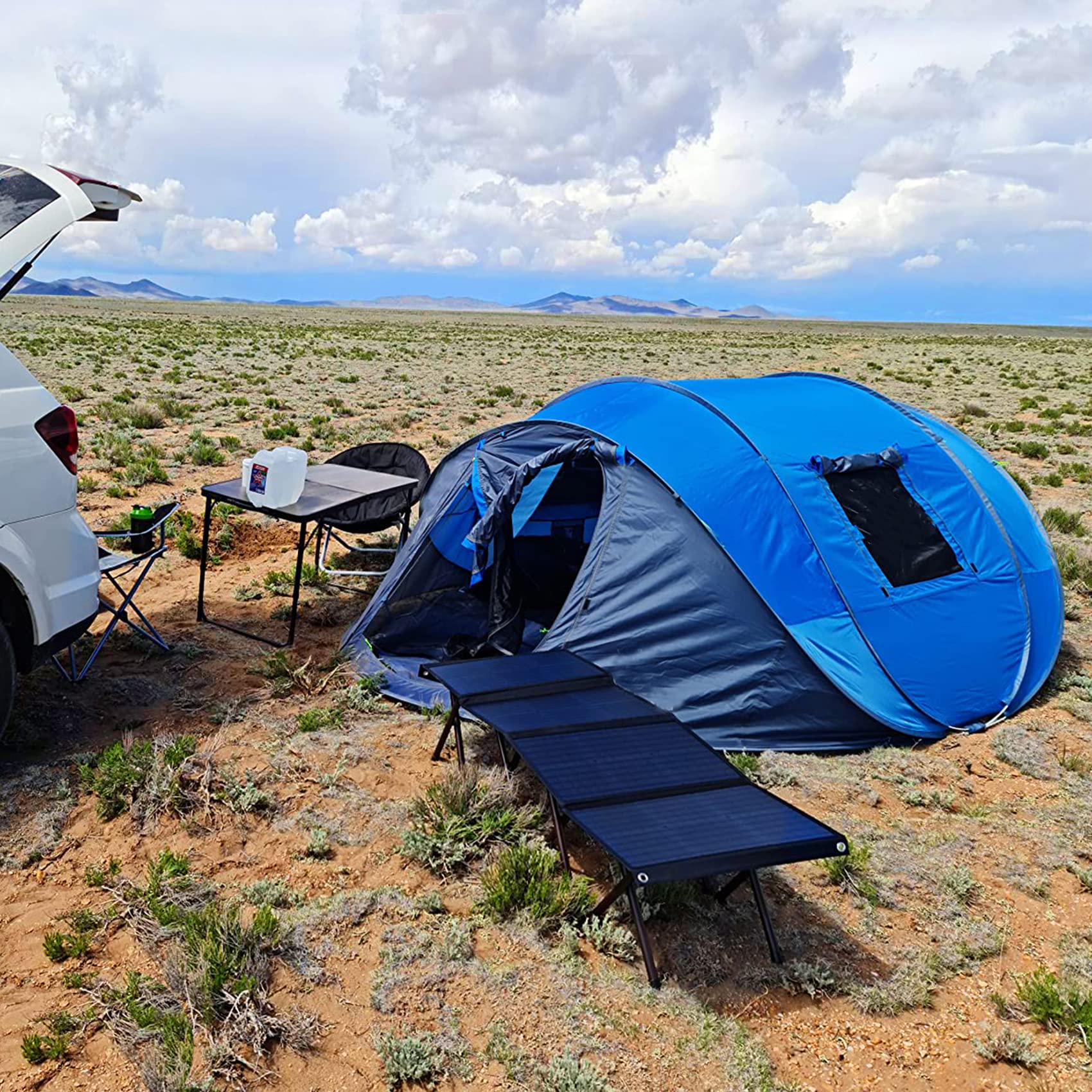 Lovinouse Upgraded 4-6 Person Pop up Camping Tent, Waterproof Double Layer Lightweight Dome Tents, with Doors Windows for Hiking Beach (Navy)