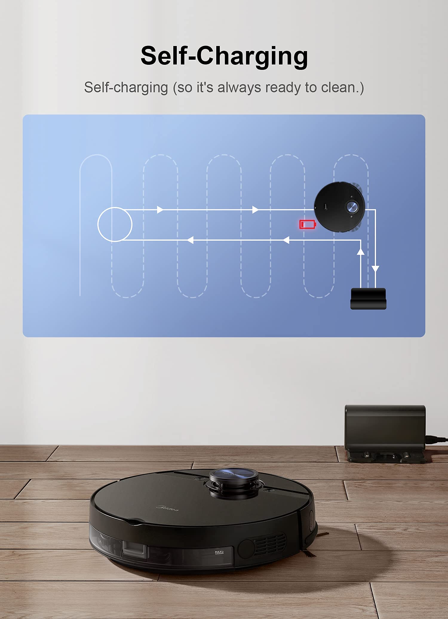 Midea M7 (LDS) Robot Vacuum Cleaner, 4000Pa Strong Suction Power Vacuum Cleaner with Mopping Function, Self-Charging Vacuum Cleaner, Route Planning, for Animal Hair/ Floors/ Carpets, 5200mAh, Black