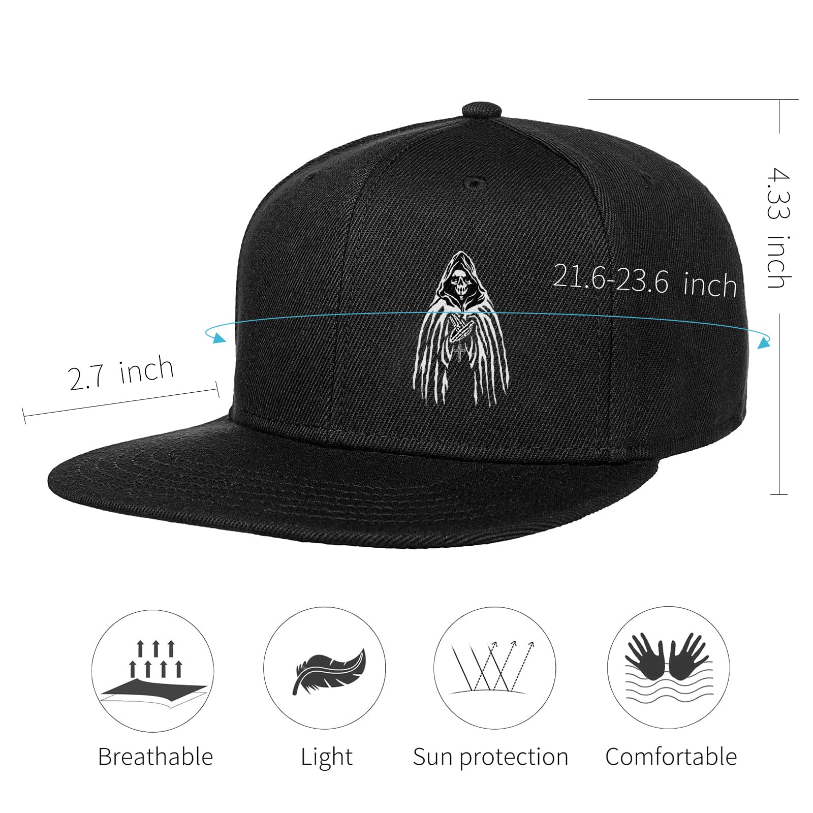 Snap Backpack Hat for Men and Women Skull Hat Snapback Hats Flat Bill Adjustable Skeleton Hand Black Baseball Cap Trucker Hats for Men