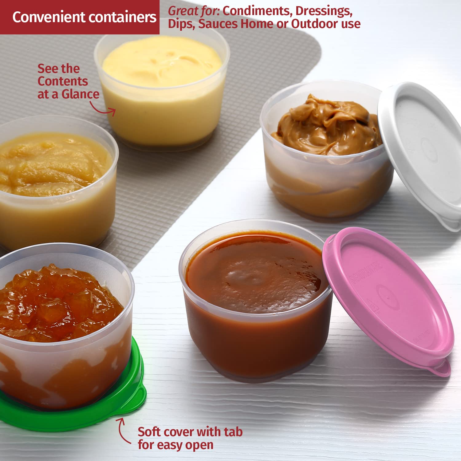 SIGNORA WARE Reusable Plastic Food Storage Containers 8 pack – 4 oz. Stackable Airtight Leak proof Food Containers for Snacks, Nuts, Baby Food, Picnics, Food Prep,Salad Dressing - BPA Free