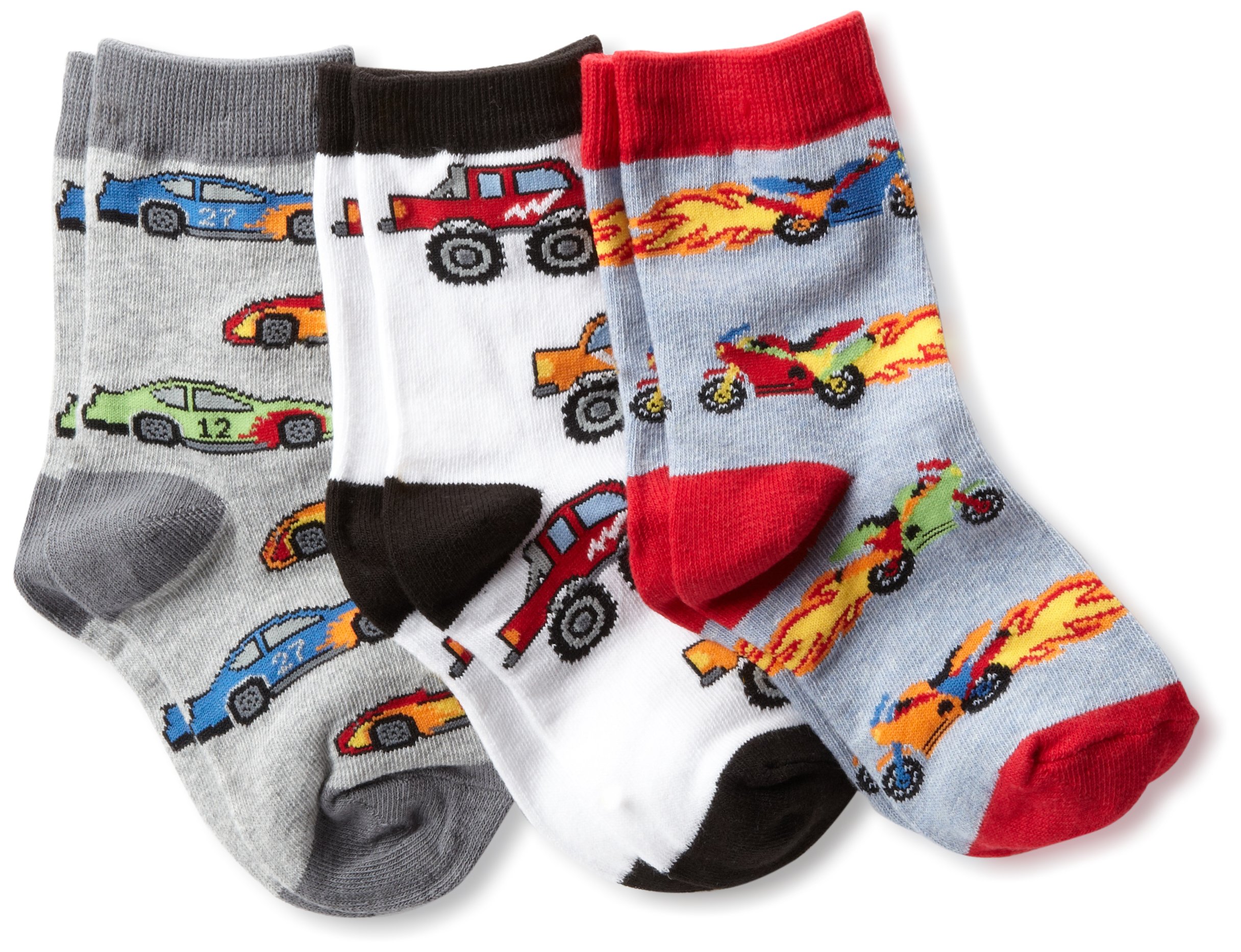 Jefferies Socks Boys Speedy Car Pattern Crew Socks 3 Pair Pack, Speedy, X-Small