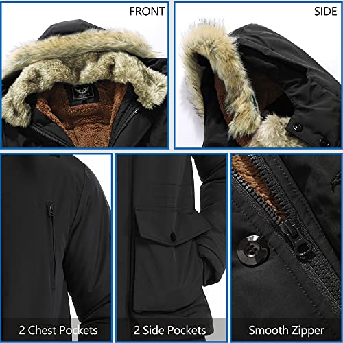 JYG Men's Winter Thicken Coat Warm Puffer Parka Jacket with Faux Fur Removable Hood