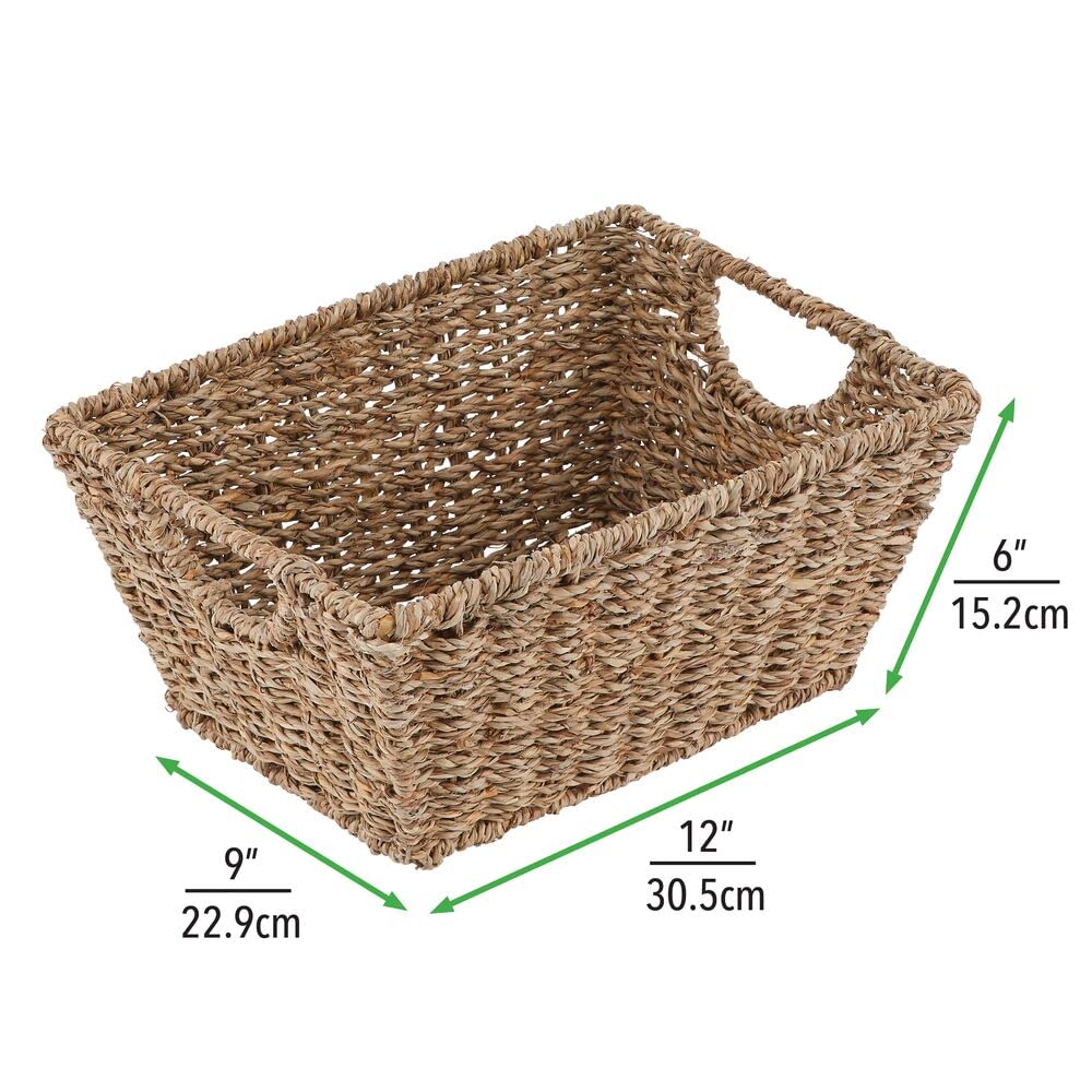 mDesign Natural Woven Seagrass Nesting Closet Storage Organizer Basket Bin for Kitchen Cabinets, Pantry, Bathroom, Laundry Room, Closets, Garage - 4 Pack - Natural/Tan