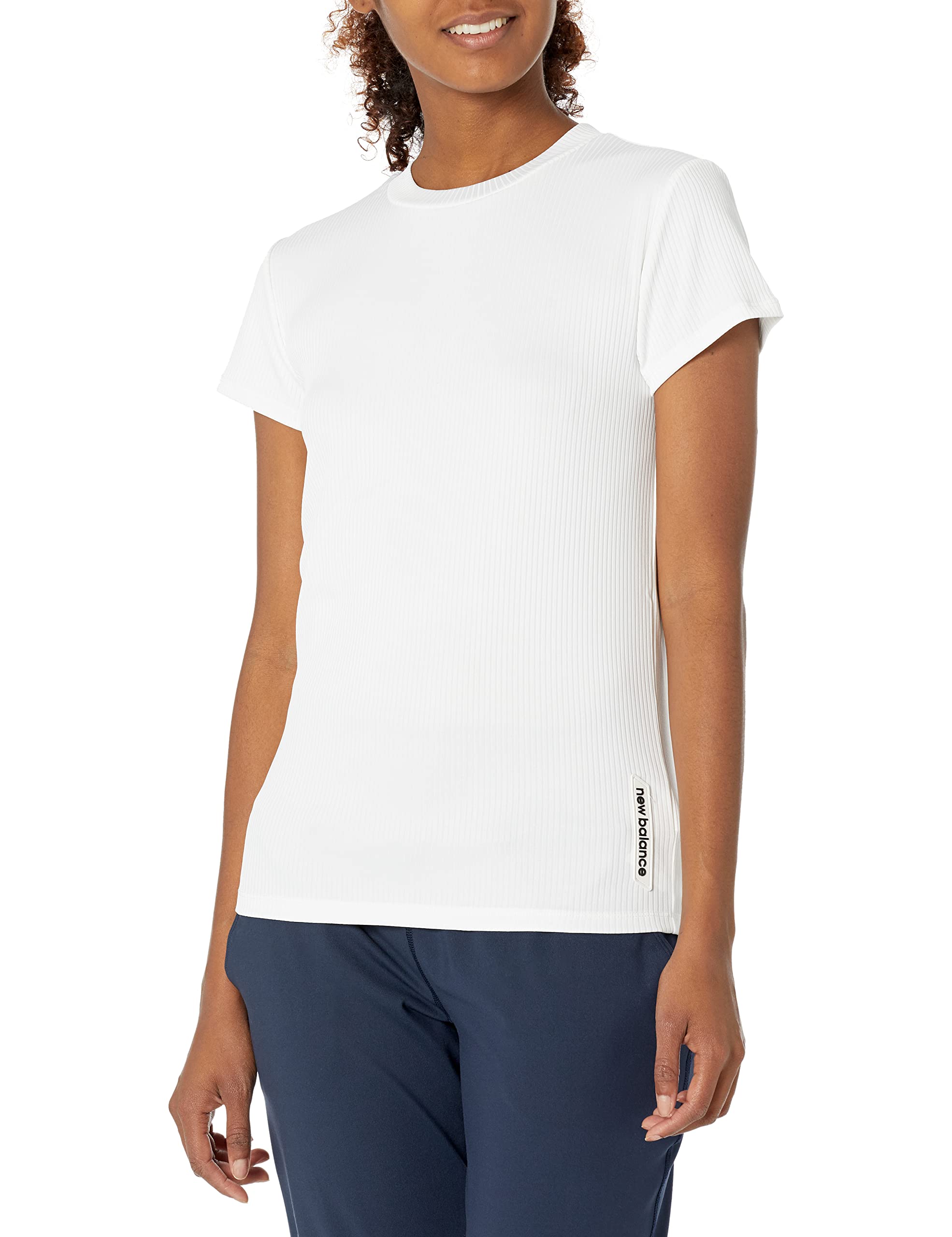 New Balance Women's Perfect Rib Short Sleeve, White, Large