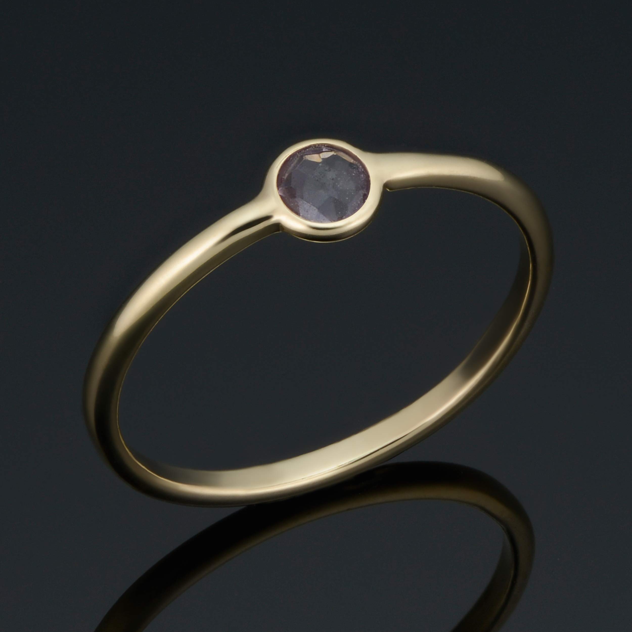 KoolJewelry 14k Yellow Gold Genuine Amethyst Ring Minimalist Jewelry for Women (size 5)
