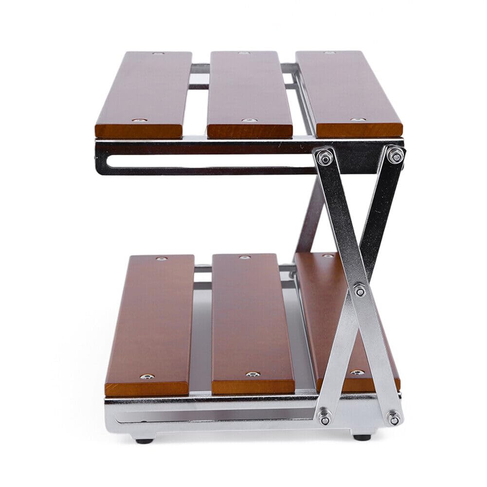VANZAVANZU Folding Storage Rack 2-Tier Natural Wood Desktop Organizing Rack Multi-Function Indoor Outdoor Household Storage Shelf for Camping & Kitchen (yellowish brown)
