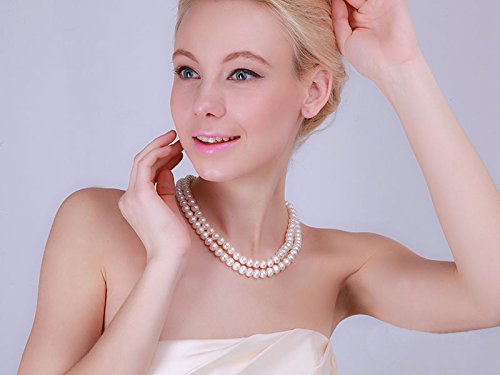 JYX Double-row 8mm Flatly-round Freshwater Cultured Pearl Necklace 22"