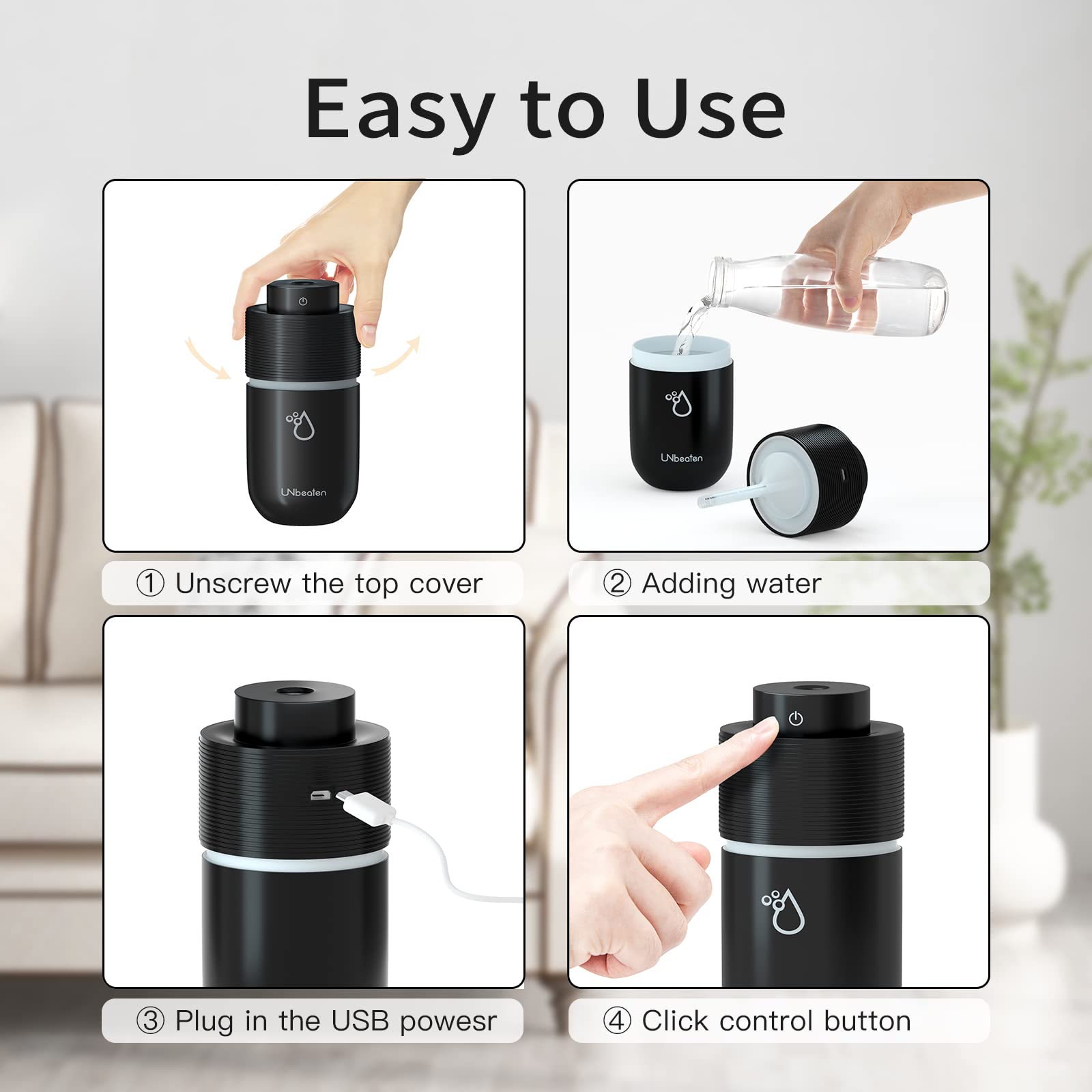 Portable Mini Humidifier, UNbeaten Small Colorful Night Light USB Desk Humidifier for Plants Baby Bedroom Car Office Home,Two Spray Modes,Super Quiet