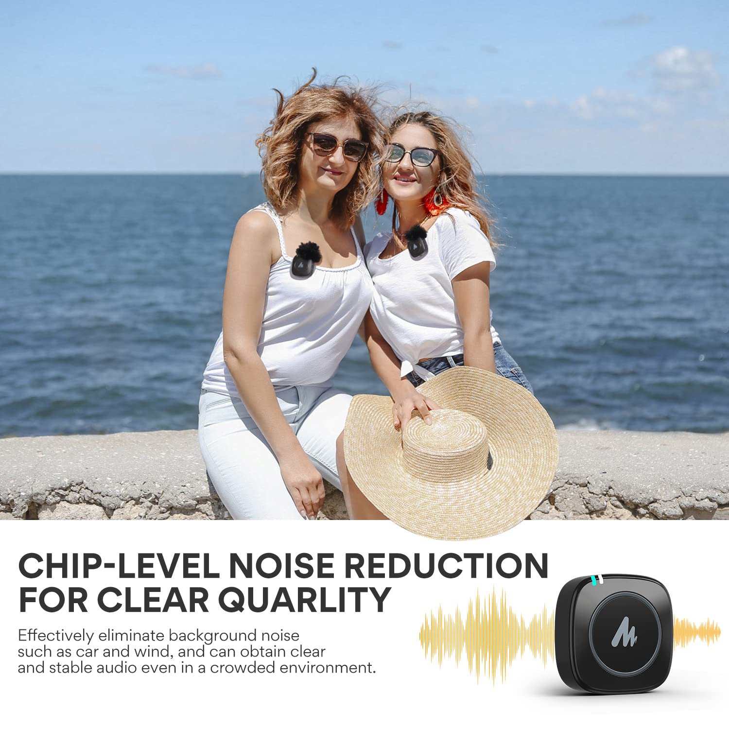 MAONO Compact Wireless Lavalier Microphone, 2.4GHz Dual Lapel Mics with Real-time Monitoring, Gain Adjustment and Mute for Interview, Vlogging, Live Streaming, Phone, Camera (WM820 A1)
