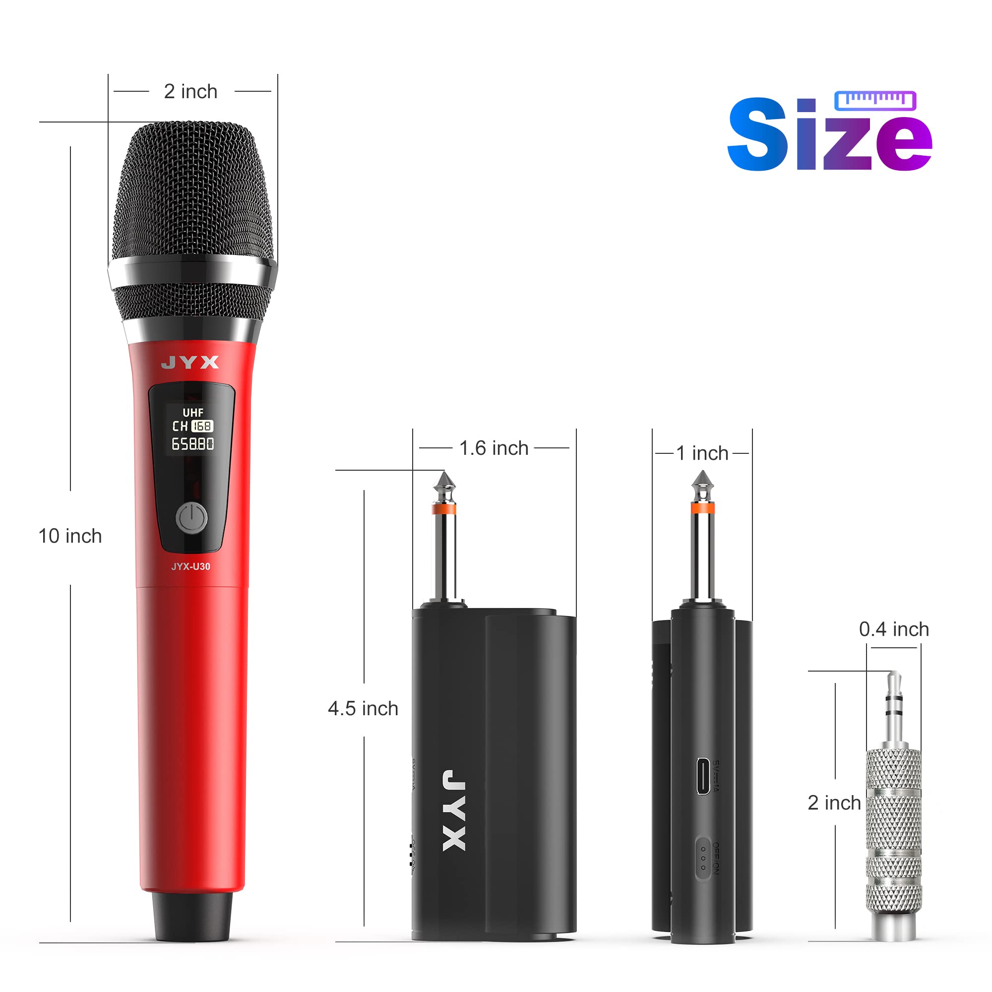 JYX Wireless Microphones, Dual UHF Handheld Dynamic Mic with Receiver, 6.35mm(1/4") Output,3.5mm (1/8") Adapter,160ft Range, Metal Rechargeable Karaoke Microphones for Party, Wedding, Class, Speech