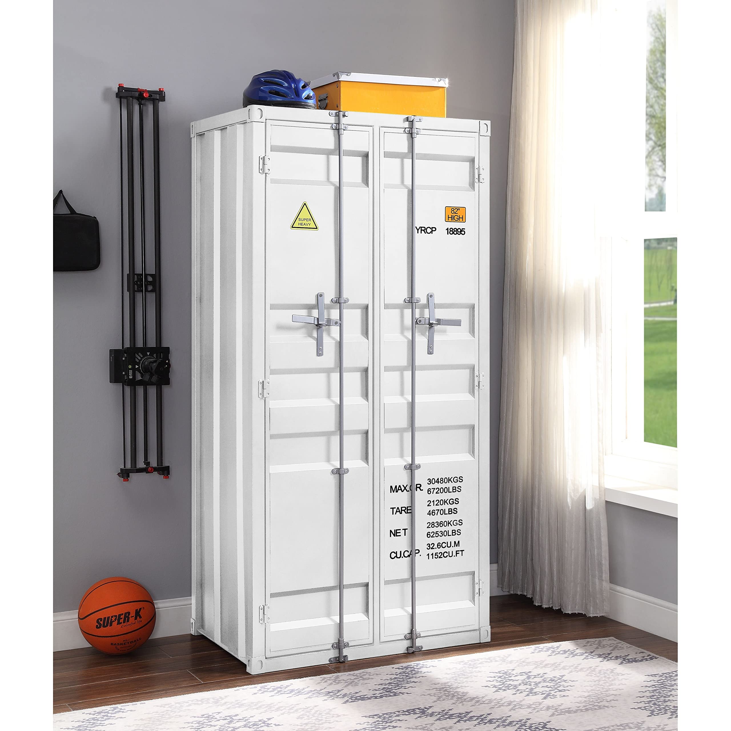White Metal Cargo Wardrobe with Double Door for Bedroom Garage Steel Locking Stainless Top