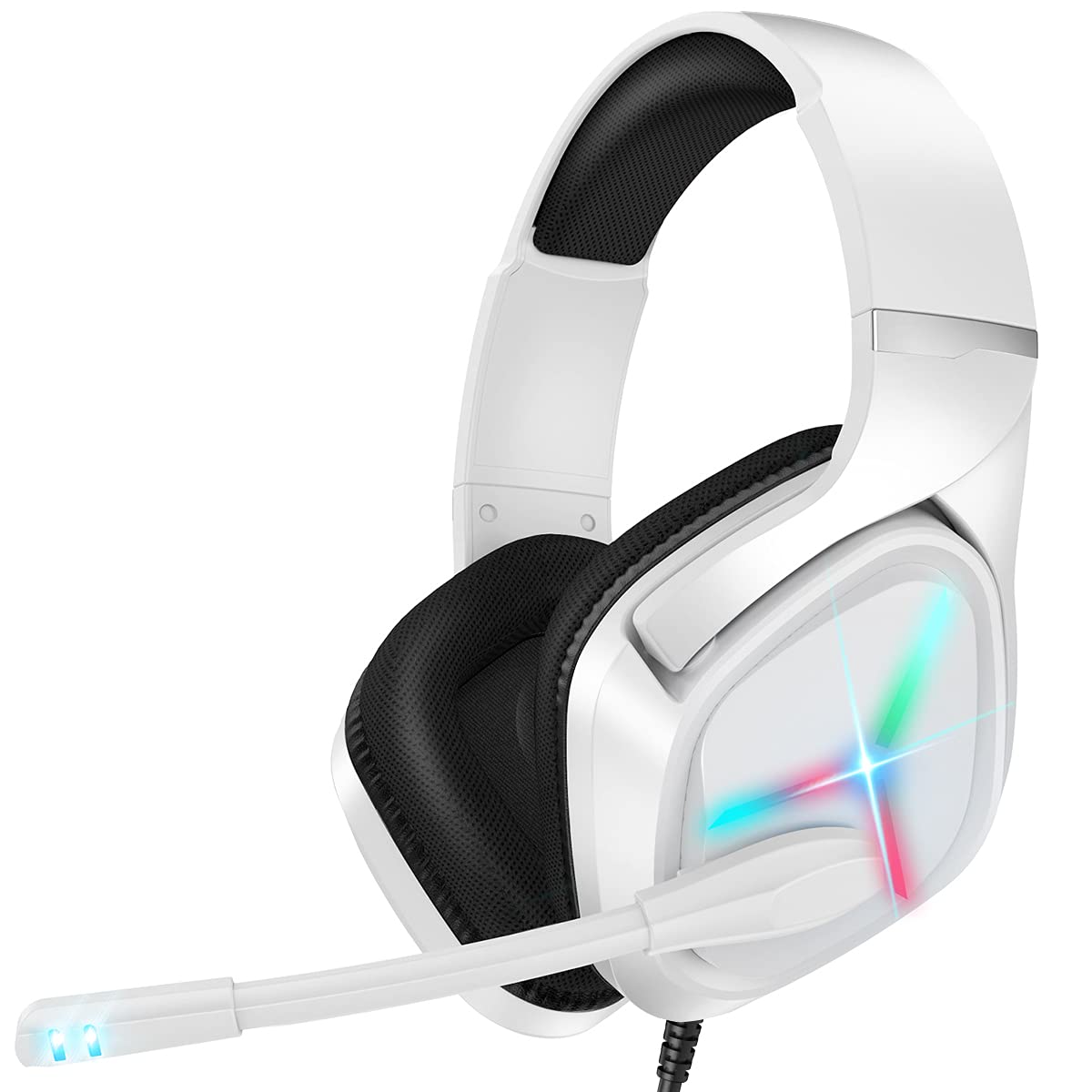 nulliplex Gaming Headset Xbox one Headset with Mic Stereo Gaming Headset, Noise Immunity Swivel Mic & LED Light, Suspension Headband PS4 VR Headphone Compatible with PC PS5 Xbox One (Rice White)