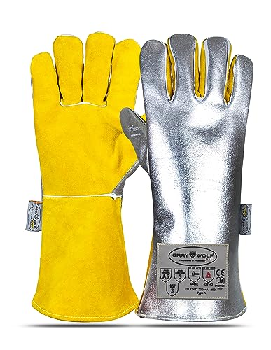 SpecxArmor® Graywolf® Kevlar Aluminized Heat Resistant Welding Glove/Large/1472°F │Fire Gloves│Kevlar Gloves│High Heat Gloves │Foundry Gloves │