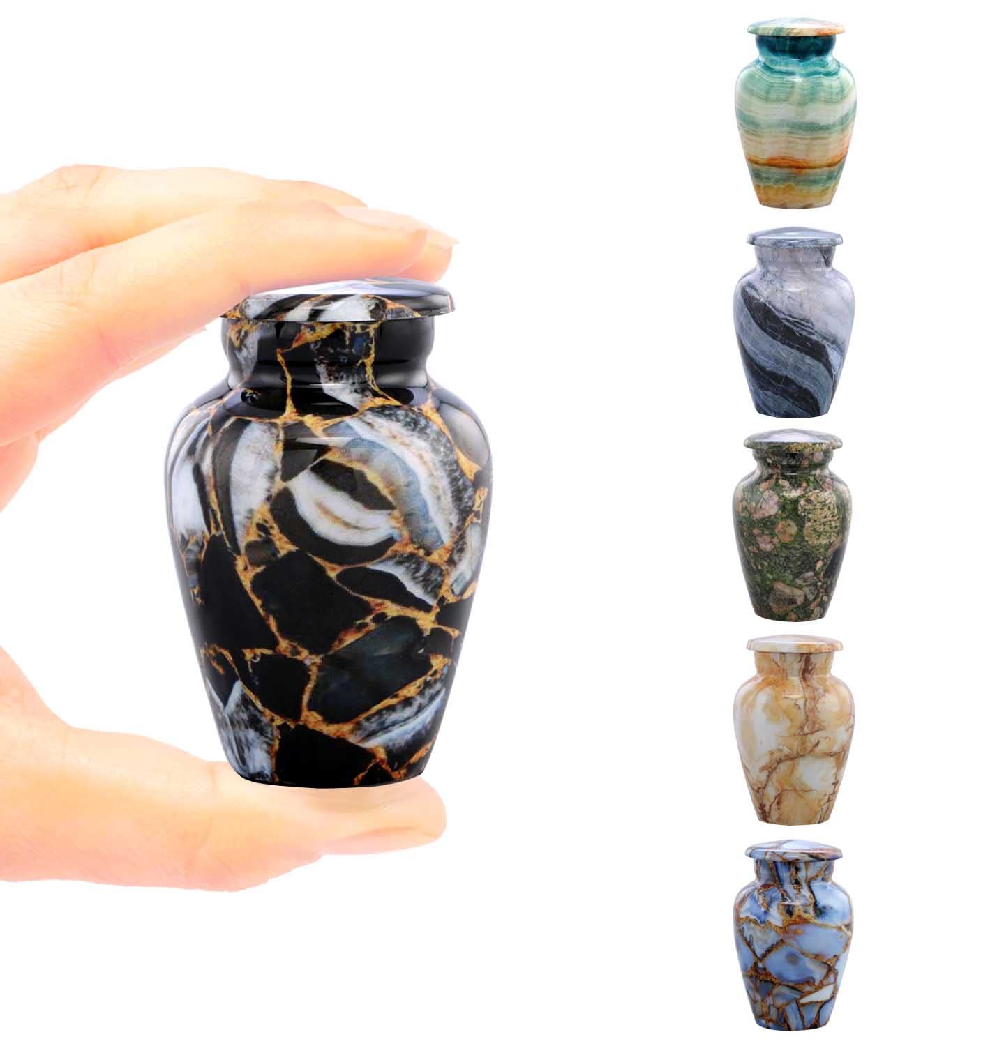 Keepsake Urn | Marble Finish Keepsake Cremation Urn for Ashes | Metal Sharing Urn for Human or Pets Ashes | Mini Memorial Urn with Velvet Bag (Luxury Black)