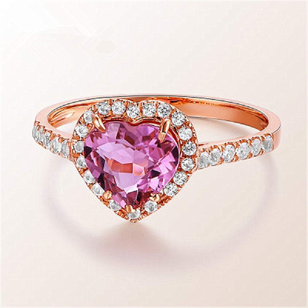 LZJ 2 Carat Rose Gold Opening Heart Shape Natural Genuine Birthstone & Created White Sapphire Halo Engagement Ring for Women