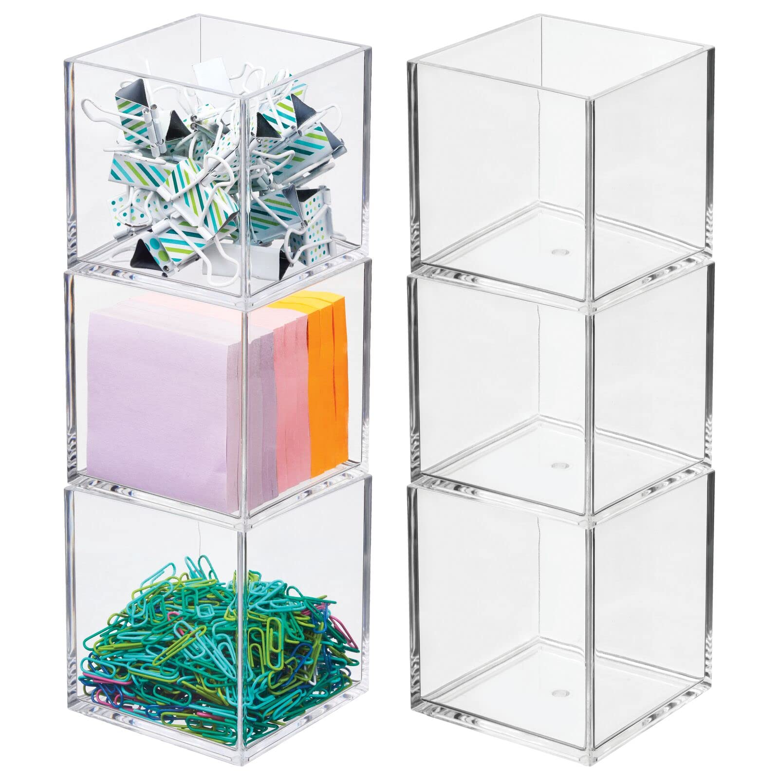 mDesign Small Home Office Storage Organizer Container Bin for Cabinet, Drawers, Desk, Workspace - Holds Pens, Pencils, Highlighters, Notebooks - Prism Collection - 3 Pack, Clear