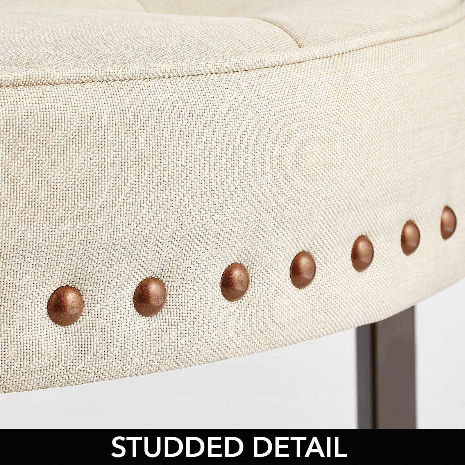 mDesign Small Household Round Padded Stool with Studs - Sleek, Modern Design - for use in Closet, Bedroom, Bathroom, Entryway, Home Office - Cream/Bronze