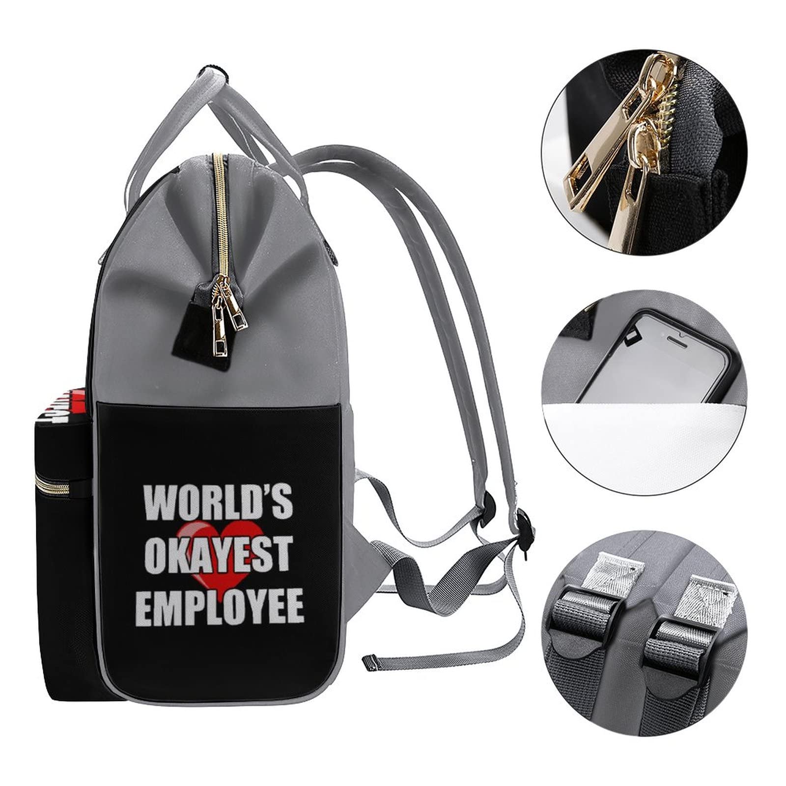 World's Okayest Employee Diaper Bag Backpack Large Capacity Mommy Bags Multifunction Nappy Bag Travel Back Pack Gray-Style