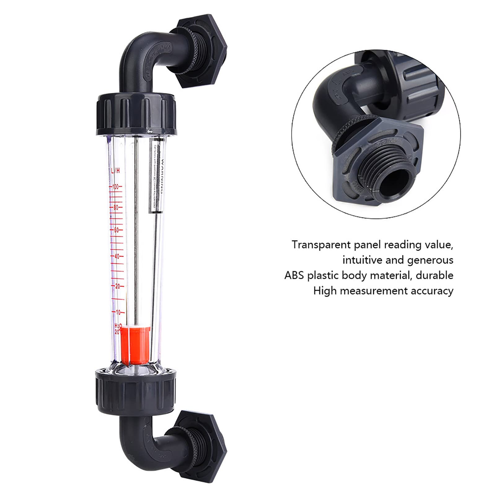 Waterflow Meter, Transparent Panel ABS Plastic High Accuracy 10-100LPH Liquid Flow Measuring Tool Easy Reading for Various Liquid Media