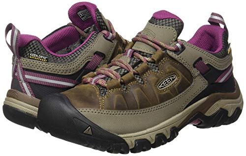 KEEN Women's Targhee 3 Low Height Waterproof Hiking Shoes, Weiss/Boysenberry, 9.5