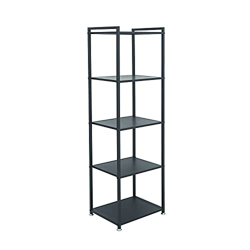 ZIOTHUM Display Shelf, 5-Tier Shelf Stand, Black Metal Thin Narrow Tall Large Corner Shelf Bookshelf Freestanding for Bedroom Shop Commercial Retail Storage(19.7x15.7x63)…