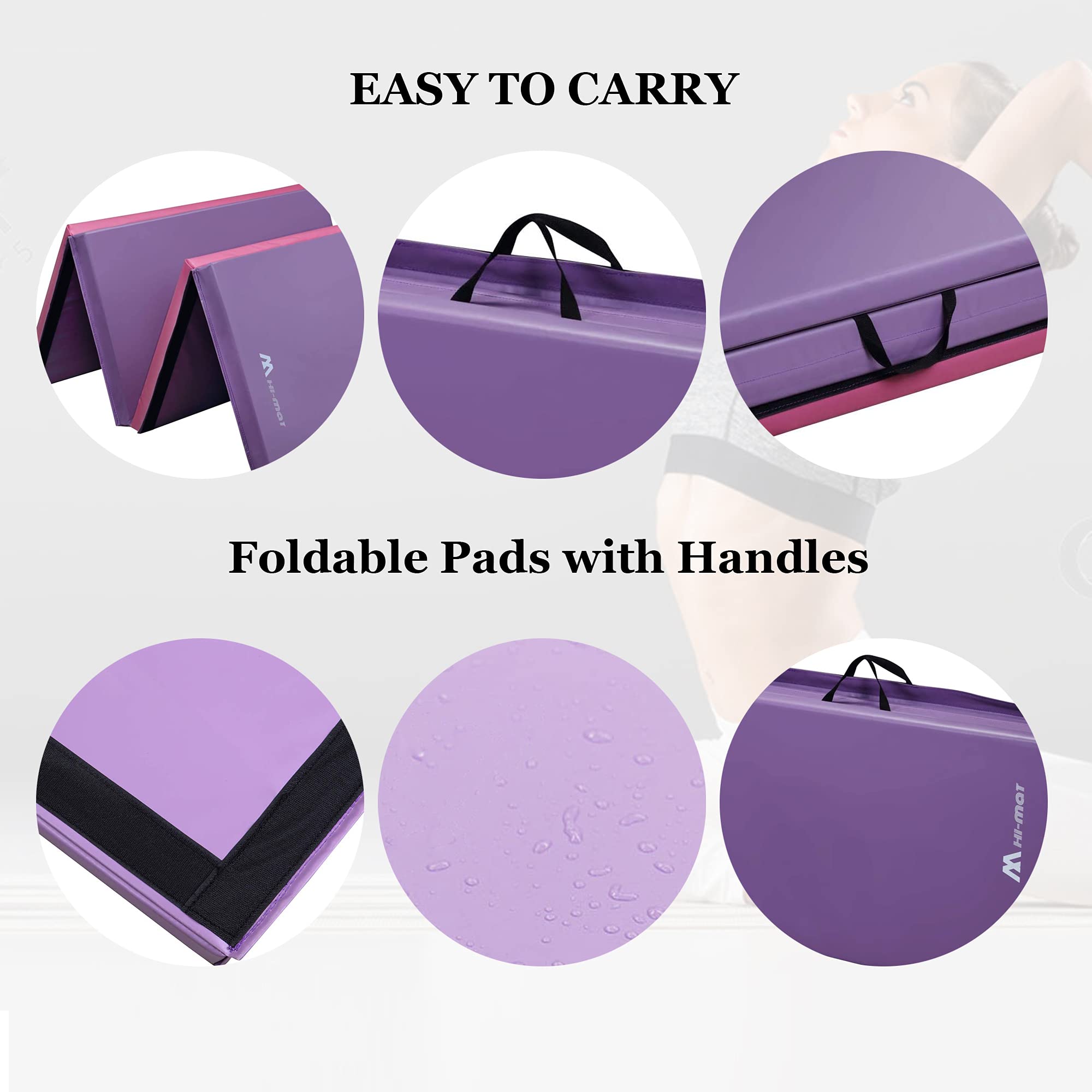 M HI-Mat 2'' Thick Gymnastics Mat,Portable Folding Exercise Mat,Aerobics,Yoga, Martial Art (Rose Red&purple)