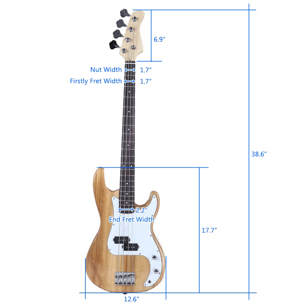 Lykos 4 Strings Left Hand Electric GP Bass Guitar + Cord + Spanner Tool + Plectrum (Burlywood)