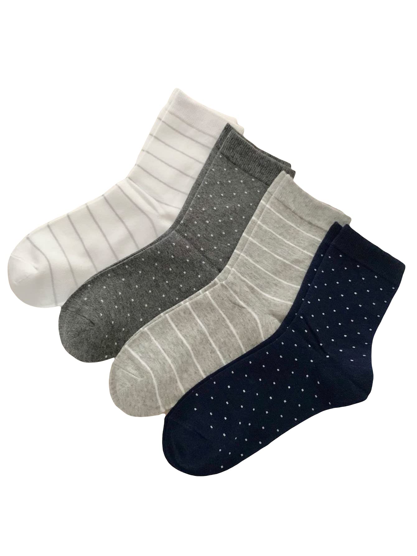 SHENHE Women's 4 Pairs Striped Polka Dots Athletic Running Midi Calf Crew Socks Black Grey White One Size
