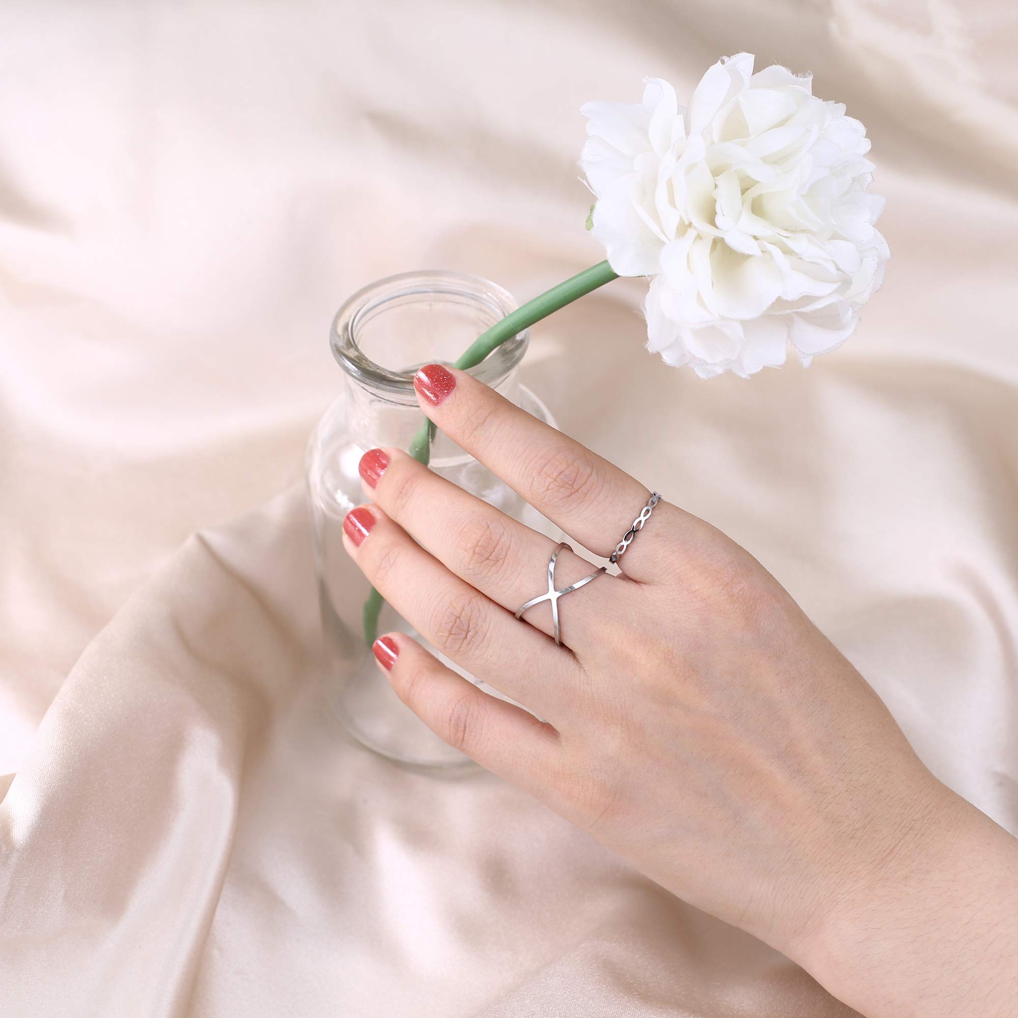 LOYALLOOK 8Pcs Simple Knuckle Stacking Midi Ring Set for Women Stainless Steel Women's Fashion Band Midi Rings Adjustable Size