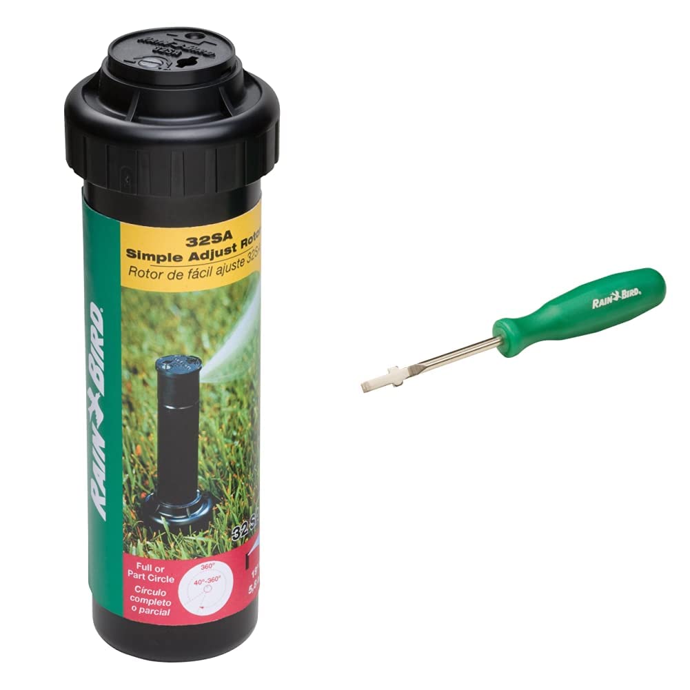 Rain Bird 32SA Simple Adjust Gear Drive Rotor, 40° - 360° Pattern, 19' - 32' Spray Distance CPROTTOOL Rotor Pull-Up Tool and Adjustment Screwdriver, Fits Most Geared Rotors