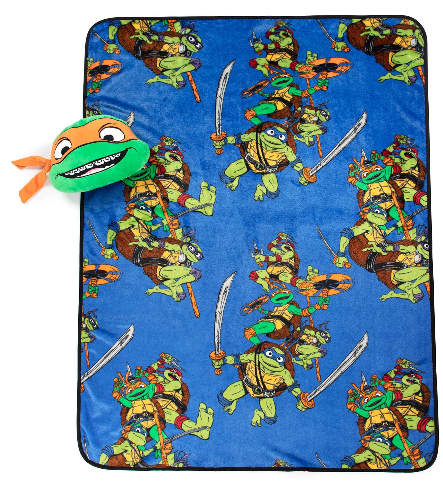 Jay Franco Nickelodeon Teenage Mutant Ninja Turtles Mutant Mayhem Michaelangelo Nogginz Set - 40 x 50 Inch Blanket & Plush Pillow Set, Kids Super Soft 2 Piece Set