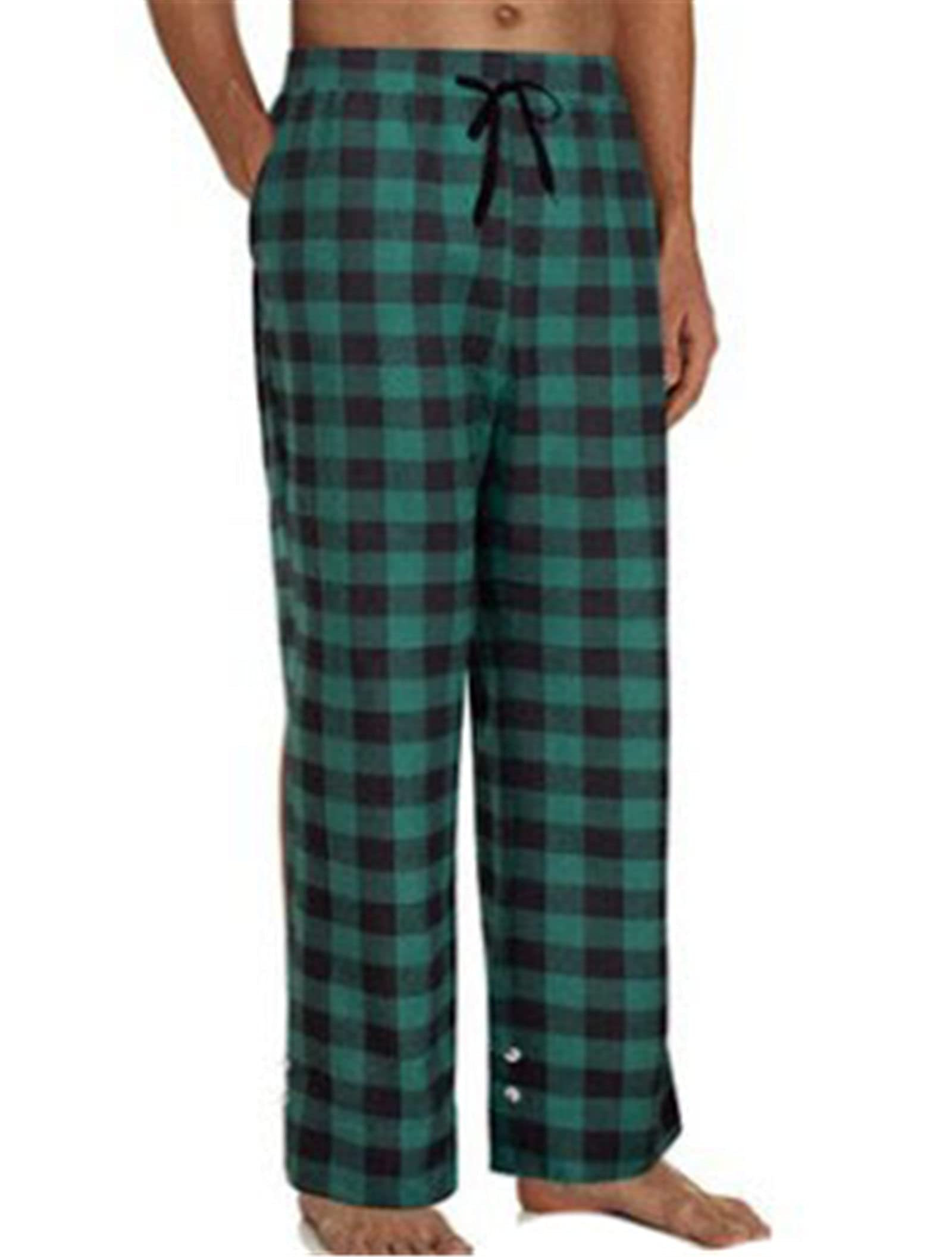 Men's Plaid Pajama Pants Drawstring Loose Fit Lattice Sleep Pant Casual Stretchy Soft Comfy Lounge Trousers (Green,Medium)