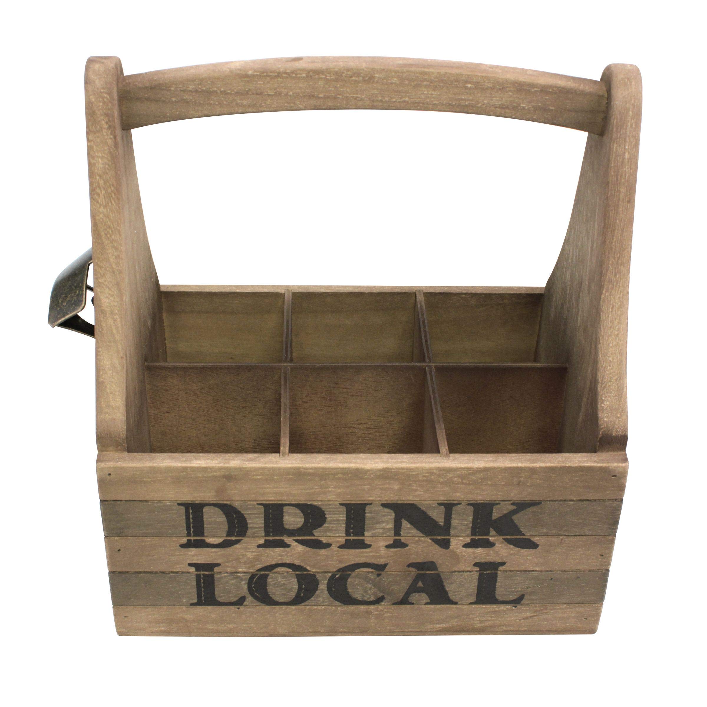Stonebriar Drink Local Beer Caddy with Handle and Metal Bottle Opener, Large, Brown