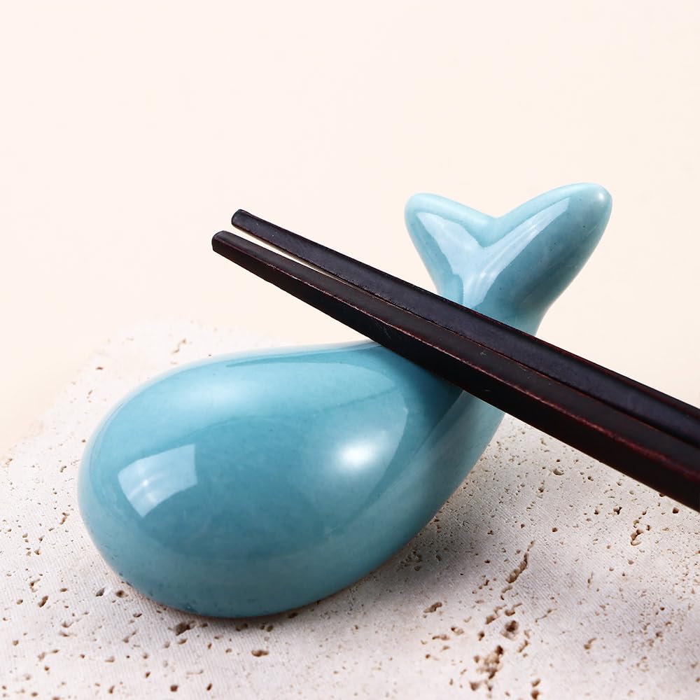 Vctitil 4 Pack Ceramic Whale Chopsticks Holder Cartoon Creative Spoon Rack Fork Knife Rack Table Decor,Kitchen Dinning Table Decoration(Multi)