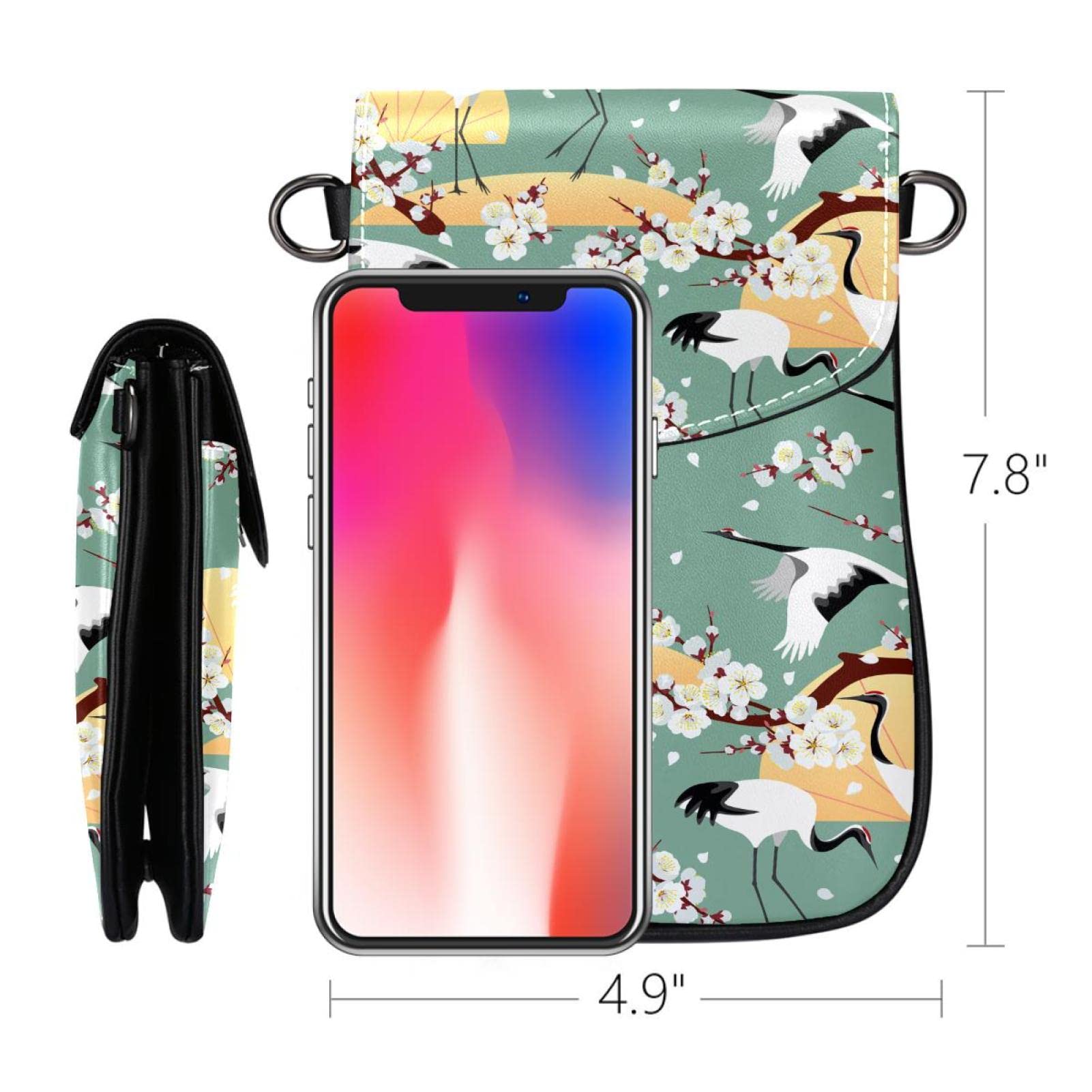 Small Crossbody Bag White Birds Flower Cell Phone Purse Wallet