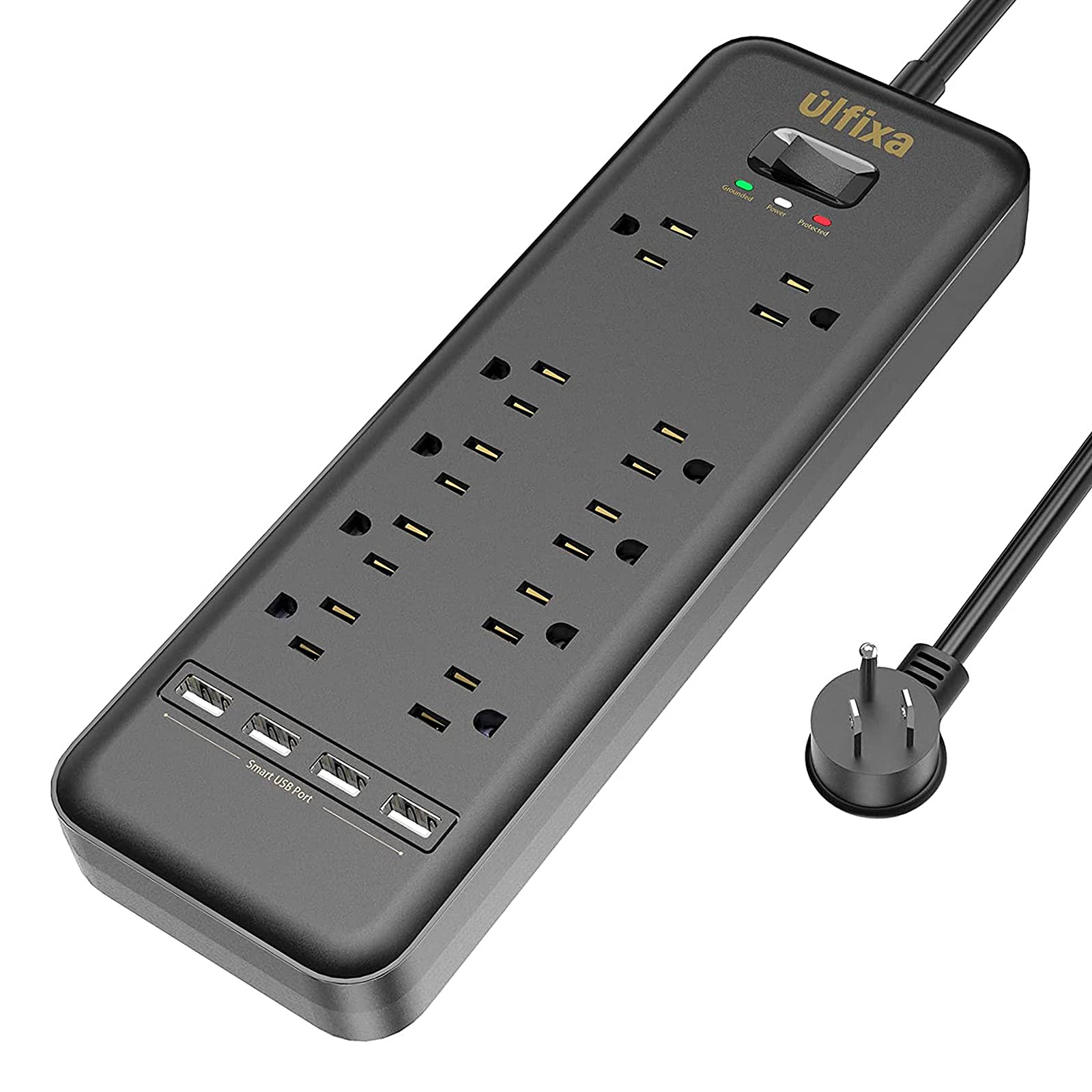 Power Strip Surge Protector,10 AC Outlets and 4 USB Ports,Non-Block Flat Plug with 6ft Extension Cord,1875W/15A Output,2100 Joules for Home,Office,ETL Listed