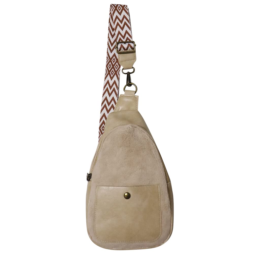 Sling Bag for Women PU Leather Crossbody Plush Splicing Satchel Chest Daypack Shoulder Backpack Cycling Hiking Travel