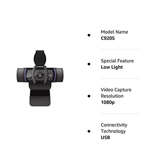 Logitech Webcam C920S HD Pro with Privacy Shutter - 1080p Streaming Widescreen Video Camera - Built in Microphone for Recording