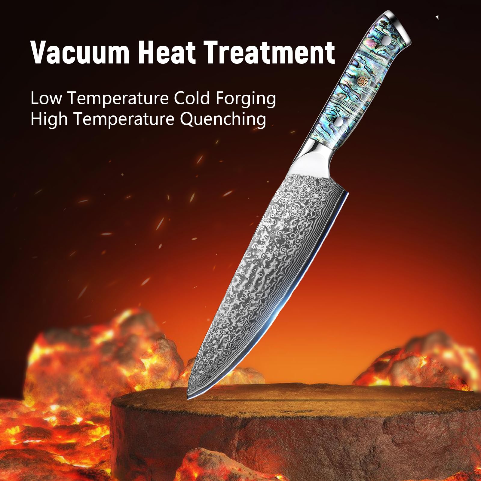 KEIZOKU Damascus Steel Chef Knife 8 Inch, Japanese Professional 10Cr15MOV Blade with Hand Forged Hammer Pattern, Ultra Sharp Kitchen Knife with Abalone Shell Ergonomic Handle