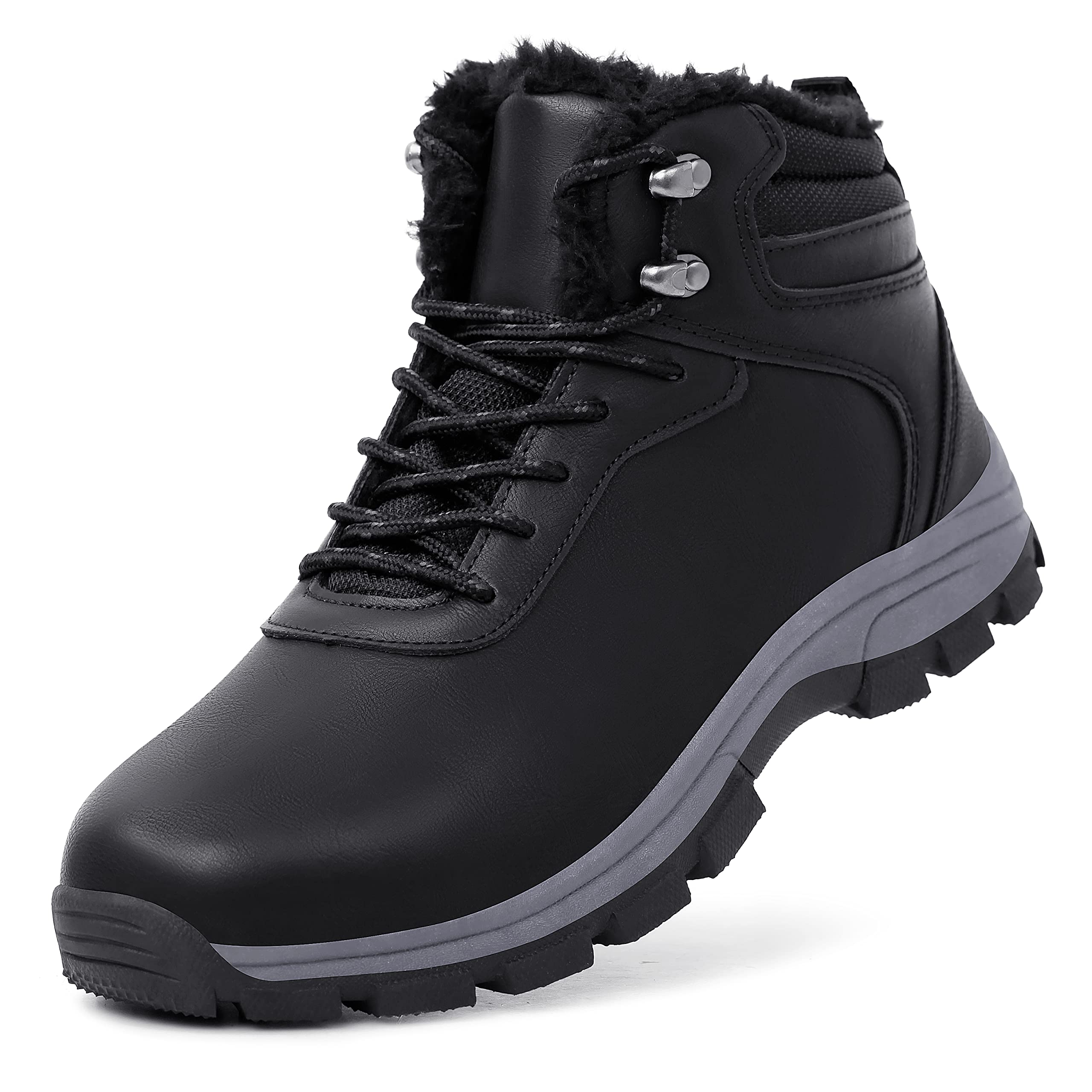 Men's Snow boots Winter Water-Resistant Hiking Boot Warm Lined Backpacking Boots Non Slip Outdoor Shoes,Black Size10.5