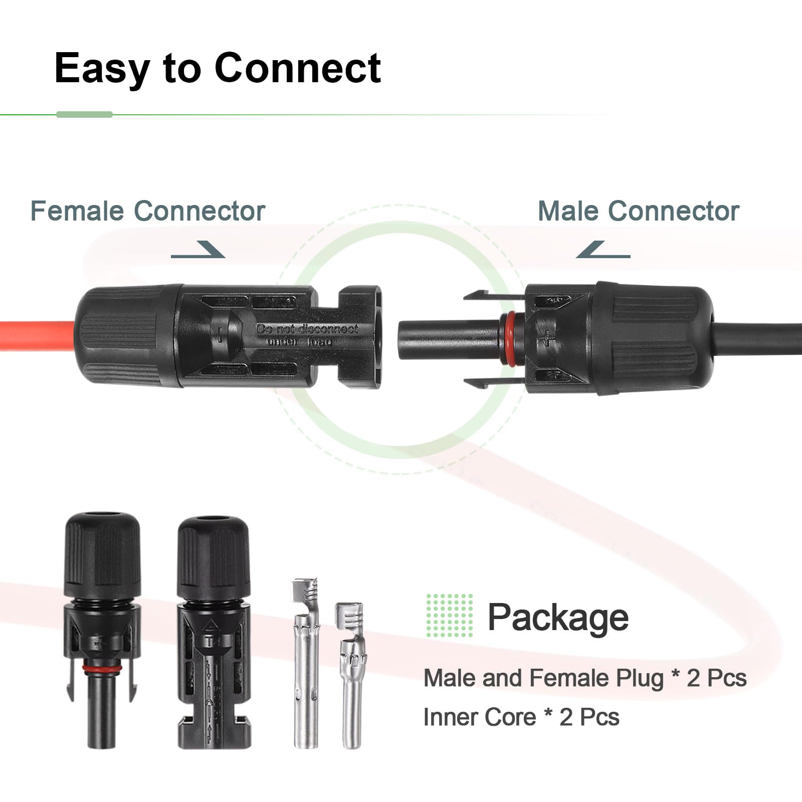 MECCANIXITY Solar Panel Wire 6ft 10 AWG 6mm2 Solar Cable Tinned Copper Wire with Female and Male Connector Black Red for RV Boat Marine Solar Panel